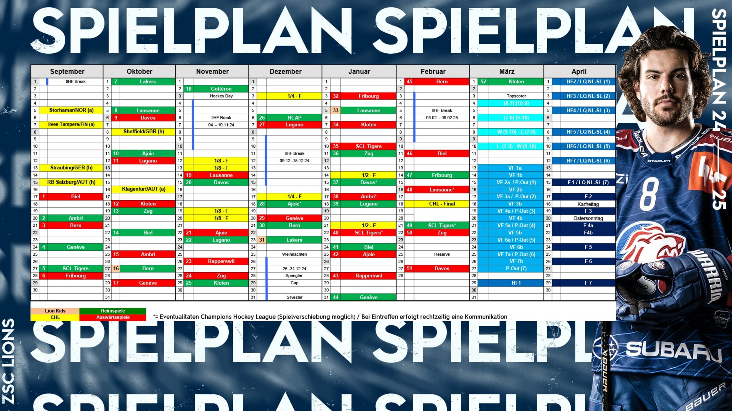 Meisterschafts-Spielplan 2024/25 | ZSC Lions